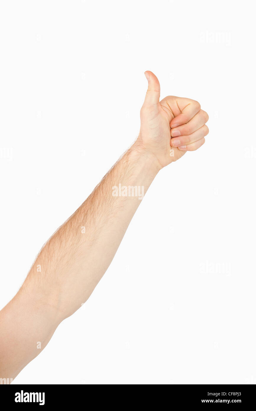 Side view of left arm giving thumb up Stock Photo - Alamy