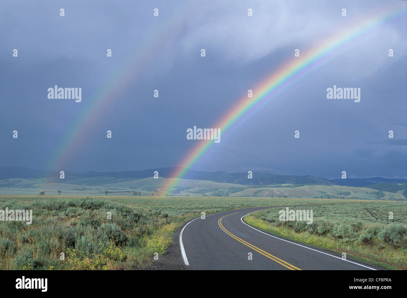Double, Rainbow, Wyoming, USA, United States, America, storm, rain ...