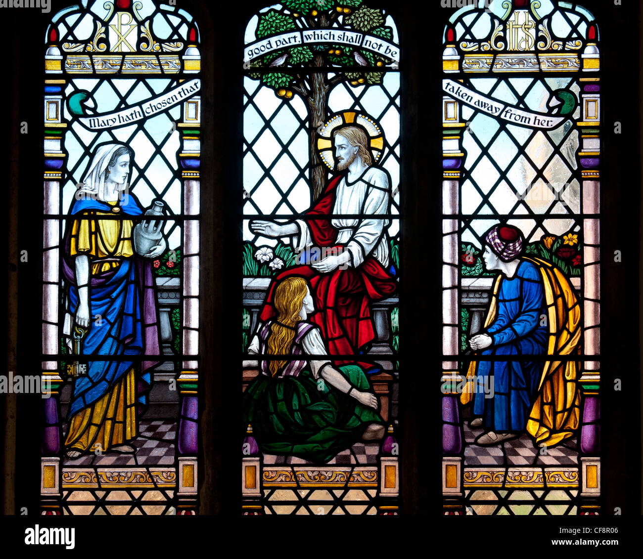 Mary and Martha at Bethany stained glass, Shottery church, Warwickshire ...
