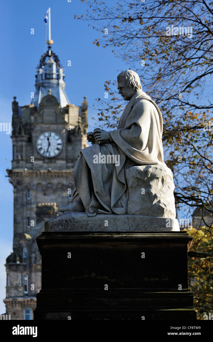 Statue of Sir Walter Scott with Balmoral Clock Tower in background ...