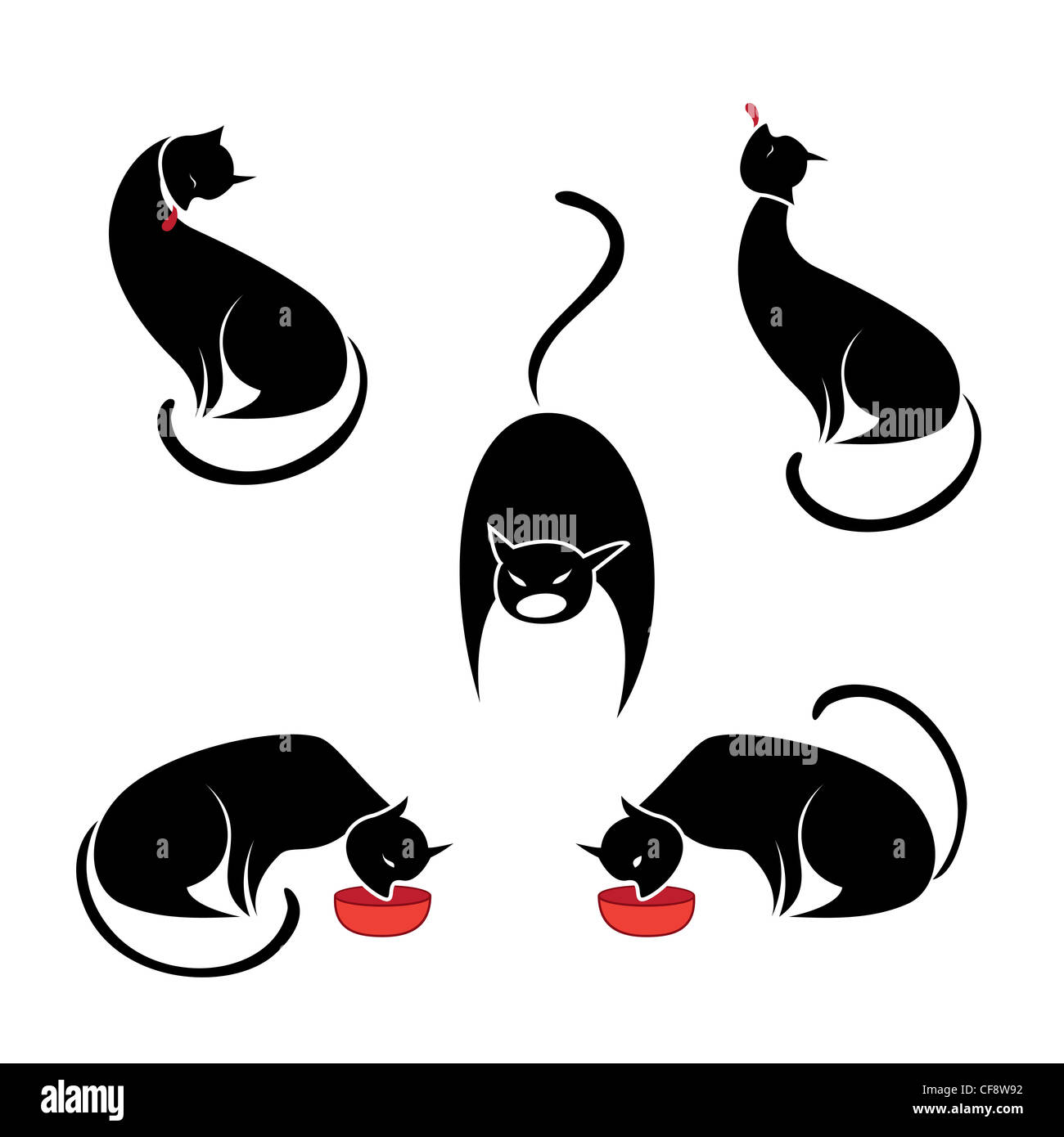 Big set of the black cats. Illustration on white background Stock Photo ...