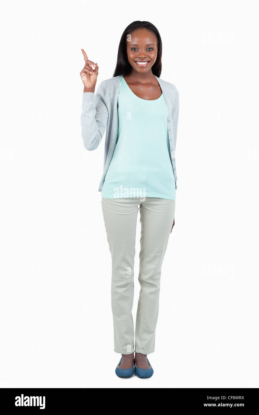 Pretty woman pointing up Cut Out Stock Images & Pictures - Alamy