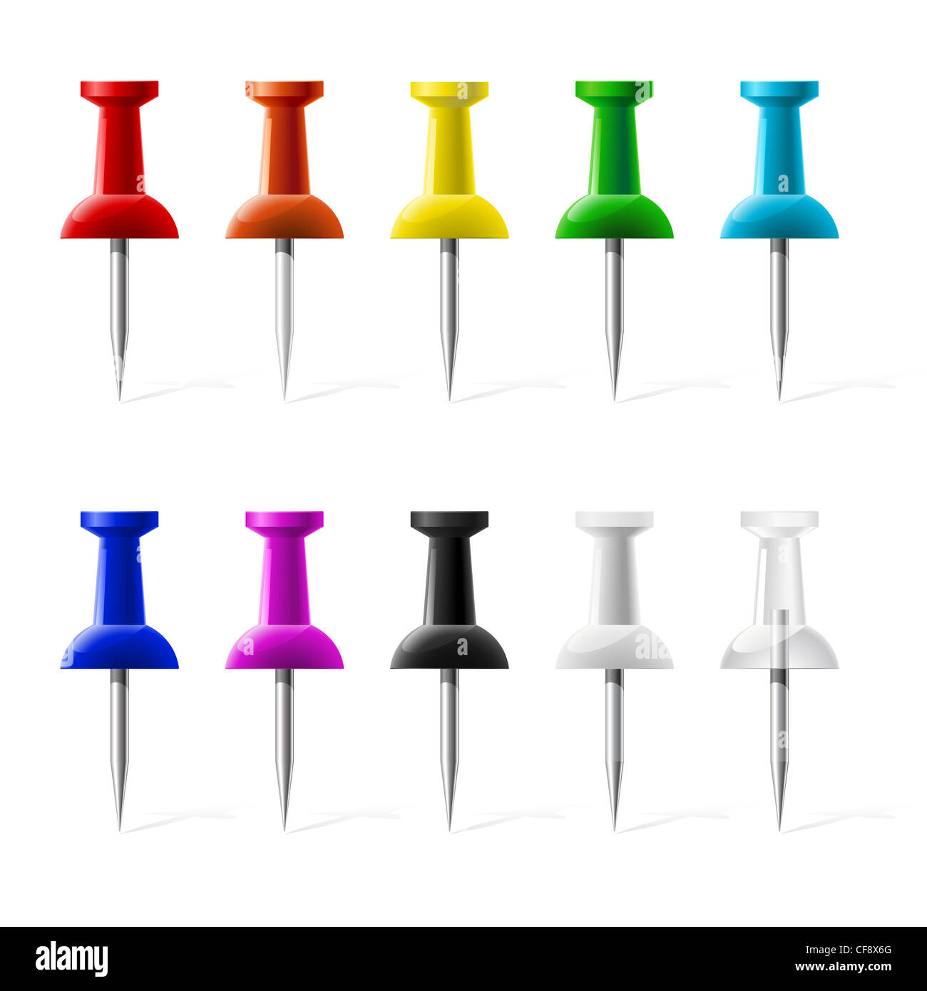 Colored push pins illustration isolated on a white Stock Photo - Alamy