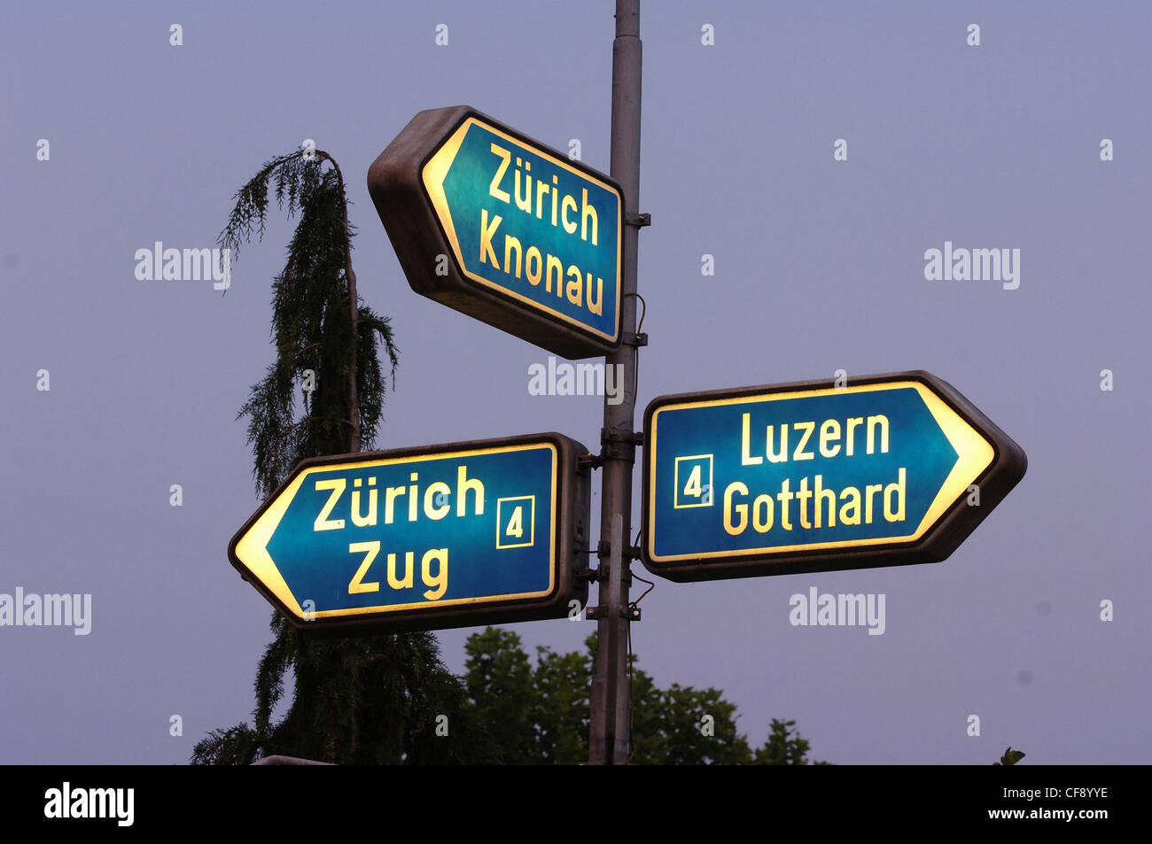 Highway, road signs, signposts, street, road sign, Switzerland Stock ...