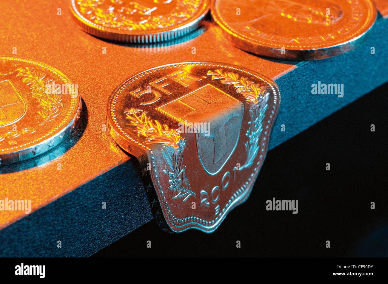 Money, Franc, Switzerland, Swiss franc, melt, orange, picture assembly ...