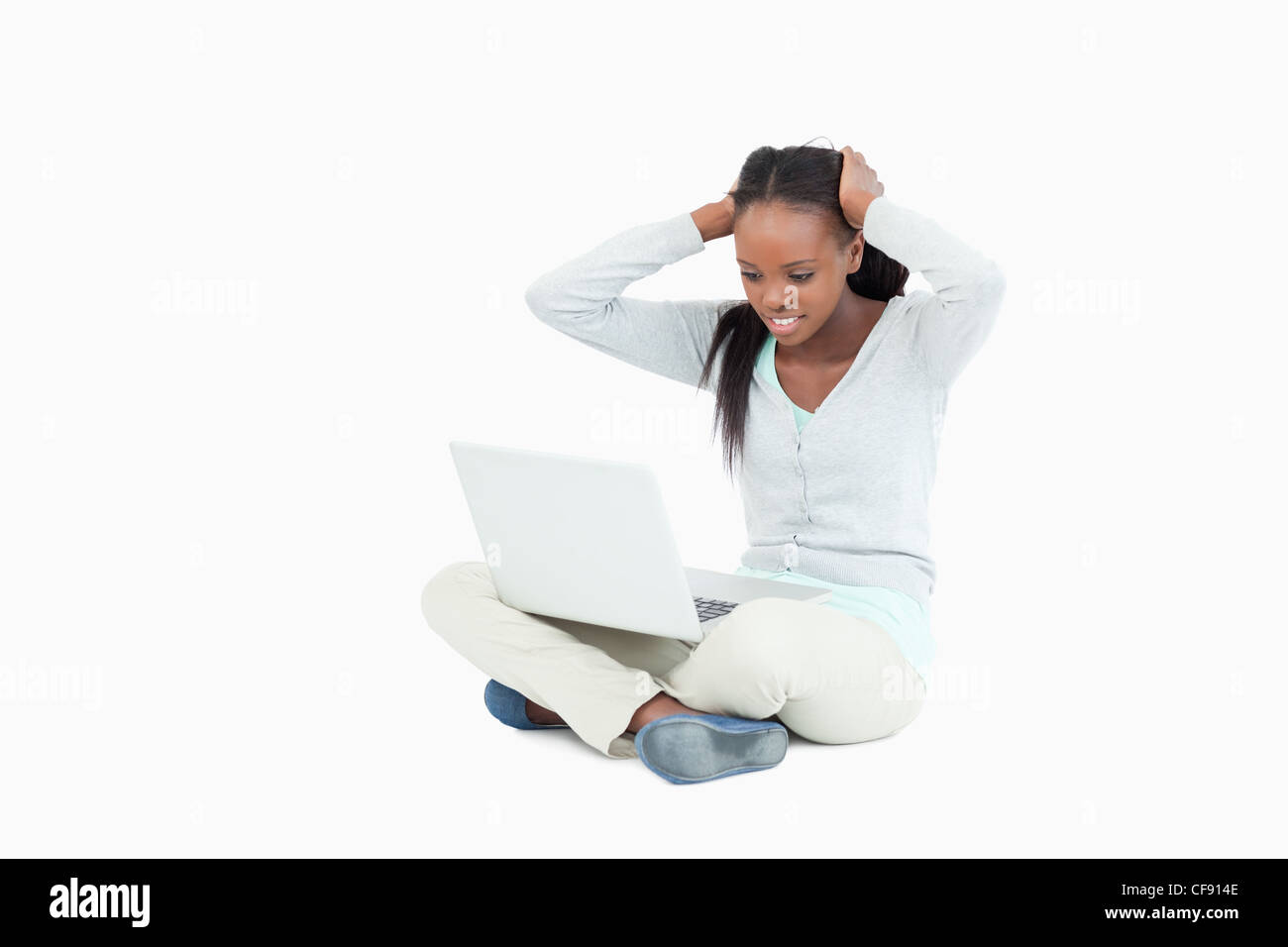 Young modern woman working computer Cut Out Stock Images & Pictures - Alamy