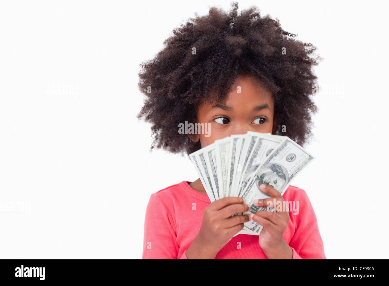 Girl showing bank notes Stock Photo - Alamy