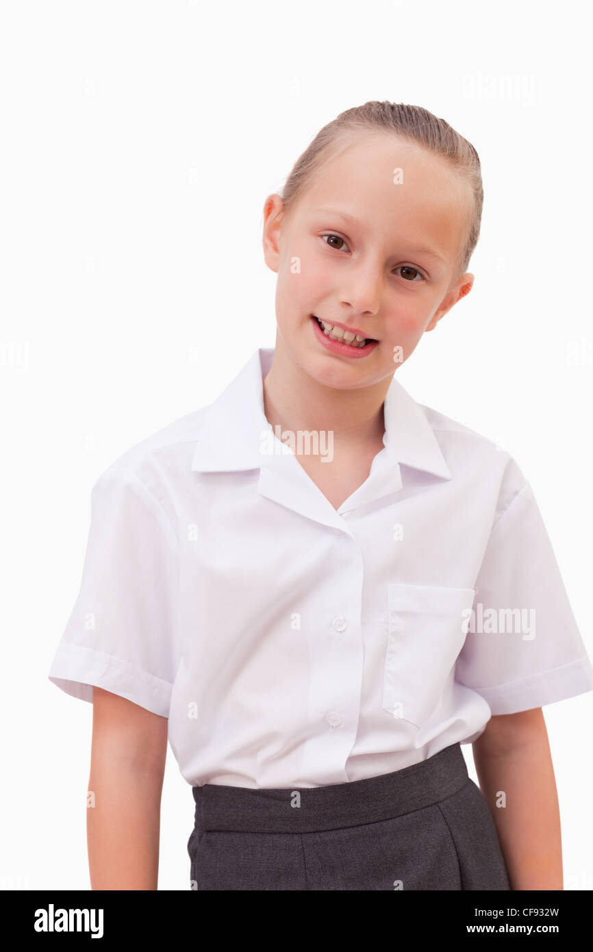 Portrait of a serious girl smiling Stock Photo - Alamy