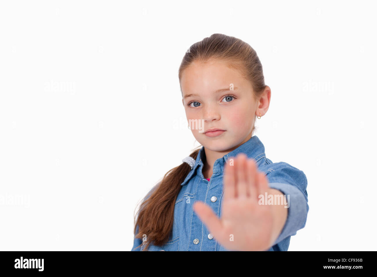 Girl saying stop with her hand Stock Photo - Alamy