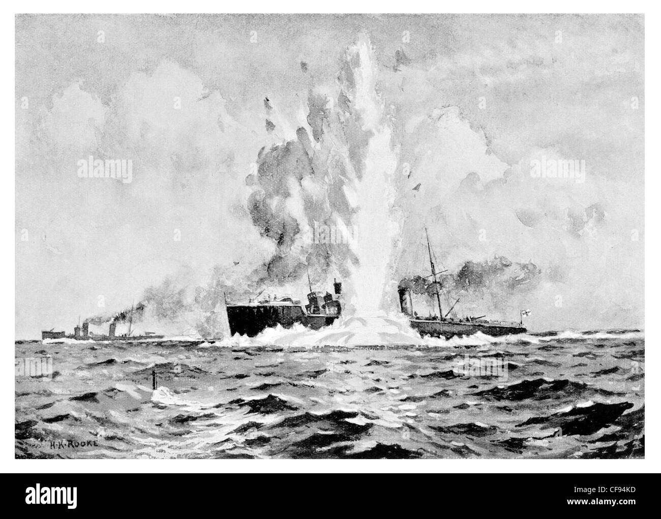 Sinking German destroyer S126 by Submarine E9 Stock Photo - Alamy