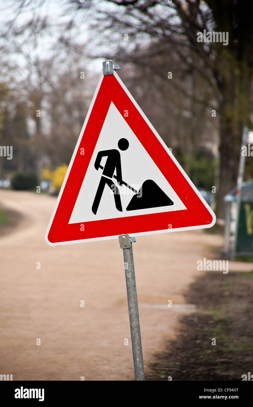 sign and traffic sign at a construction site Stock Photo - Alamy