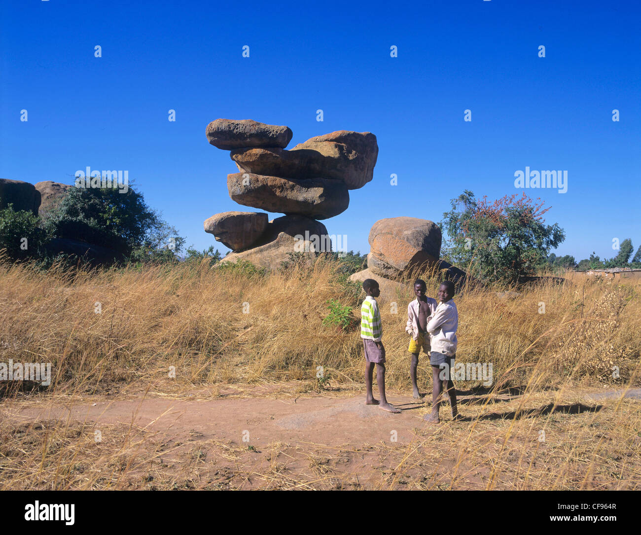 Africa, Zimbabwe, Harare, Epworth Mission, Balancing Rocks, children ...