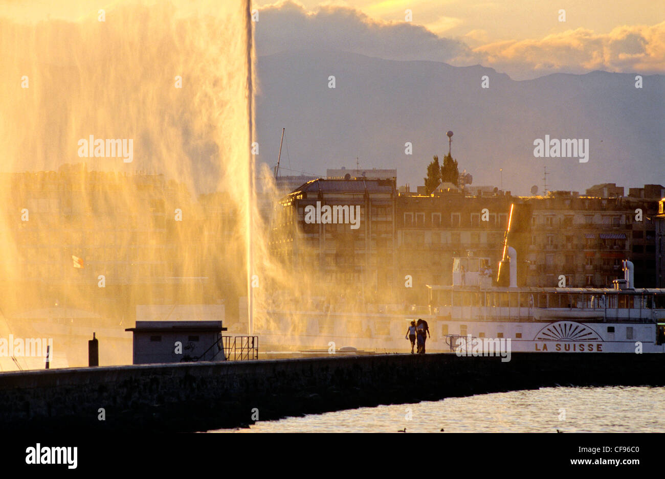Switzerland, Europe, Geneve, Geneva, Jet d'Eau, fountain Stock Photo ...