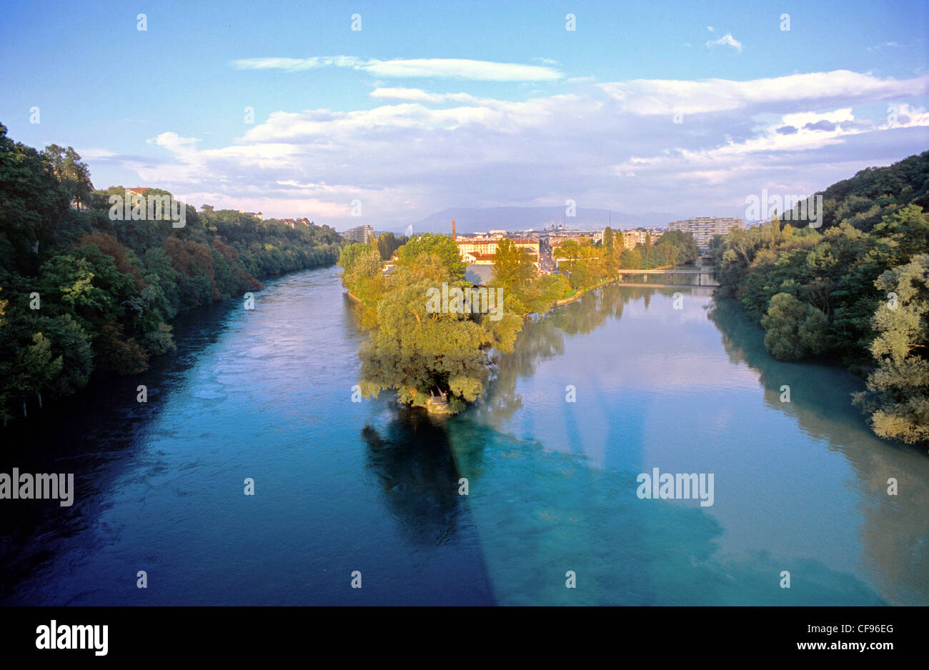 Switzerland, Europe, Geneve, Geneva, Jonction, Rhone, Arve, river Stock ...