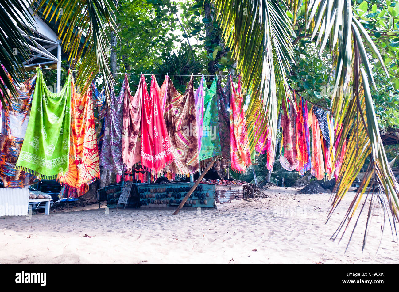 Local crafts at Englishmans Bay, and a beach stall with sarongs and ...