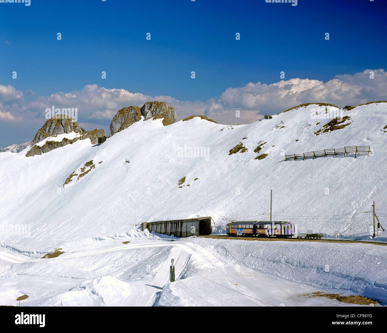 Switzerland, Europe, Vaud, Alps, mountain, train, cog-railway, Rochers ...