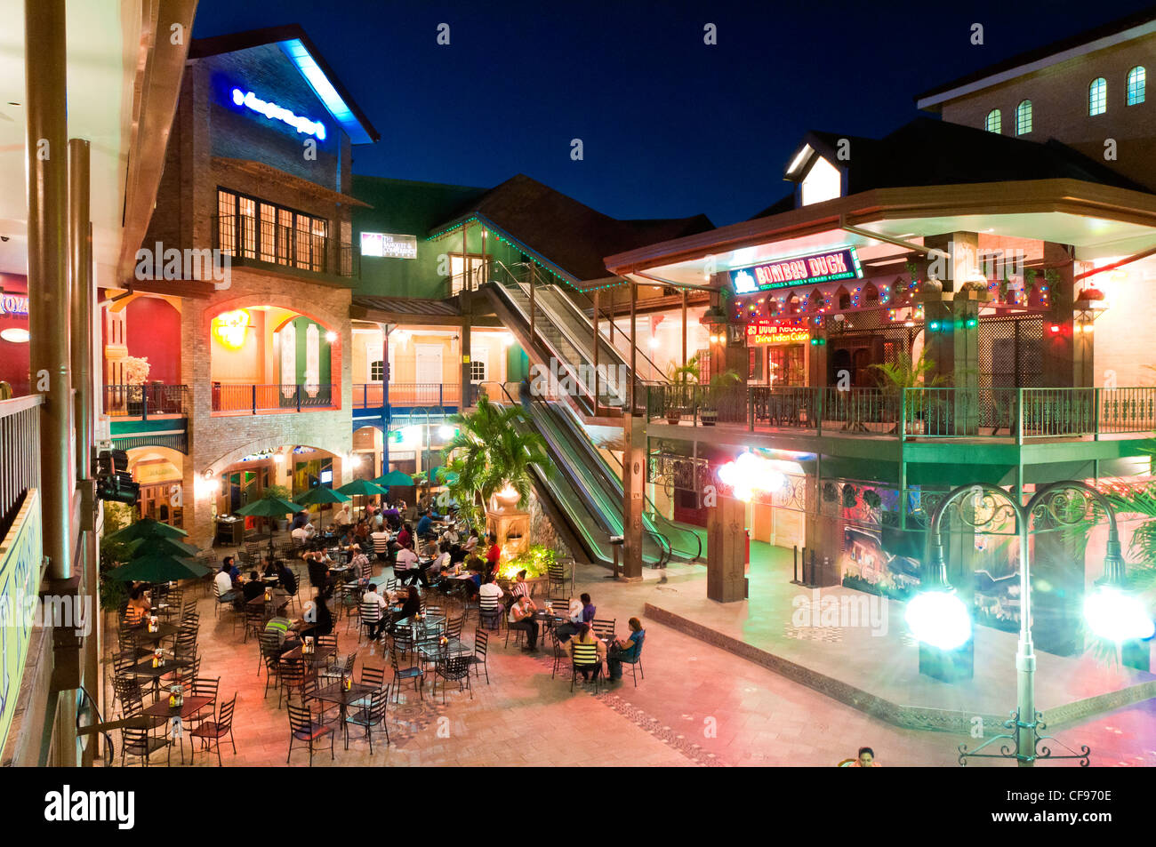 Movie towne, an entertainment complex in Trinidad at night. Open air ...