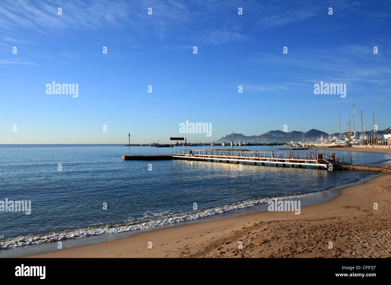 Small pier by the shore of the Mediterranean Sea in Cannes, French ...