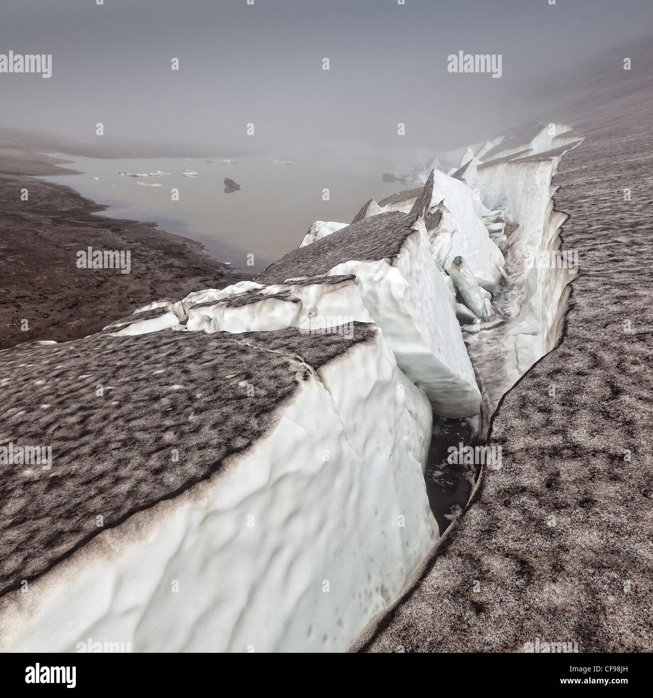 Glacier covered with ash, Iceland Ash from volcanic eruptions ...