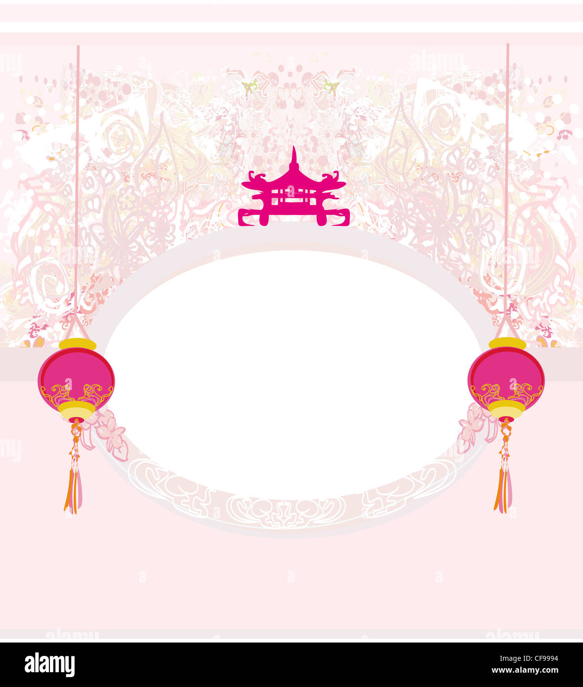 old paper with Asian Landscape and Chinese Lanterns - vintage japanese ...