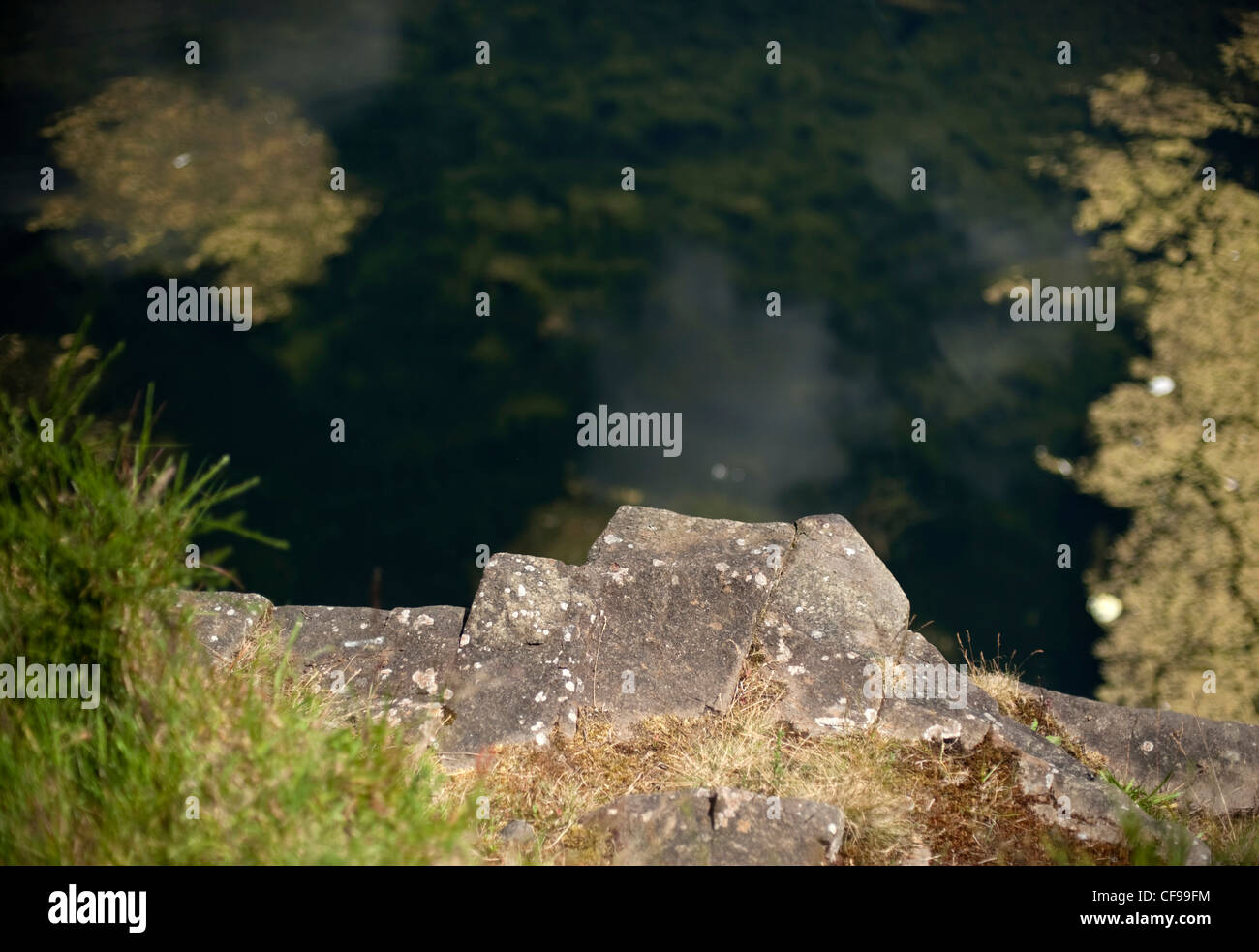 The view of the climbing rock from the top of the cliff looking down ...