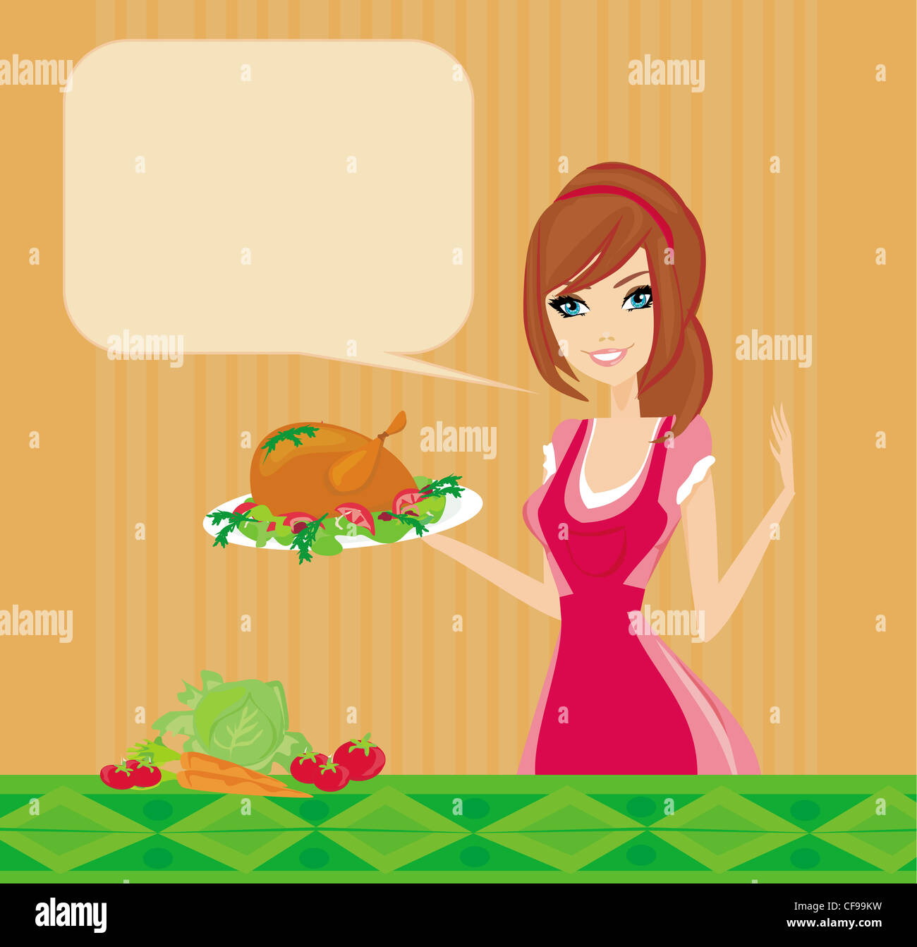 Beautiful lady cooking chicken Stock Photo - Alamy