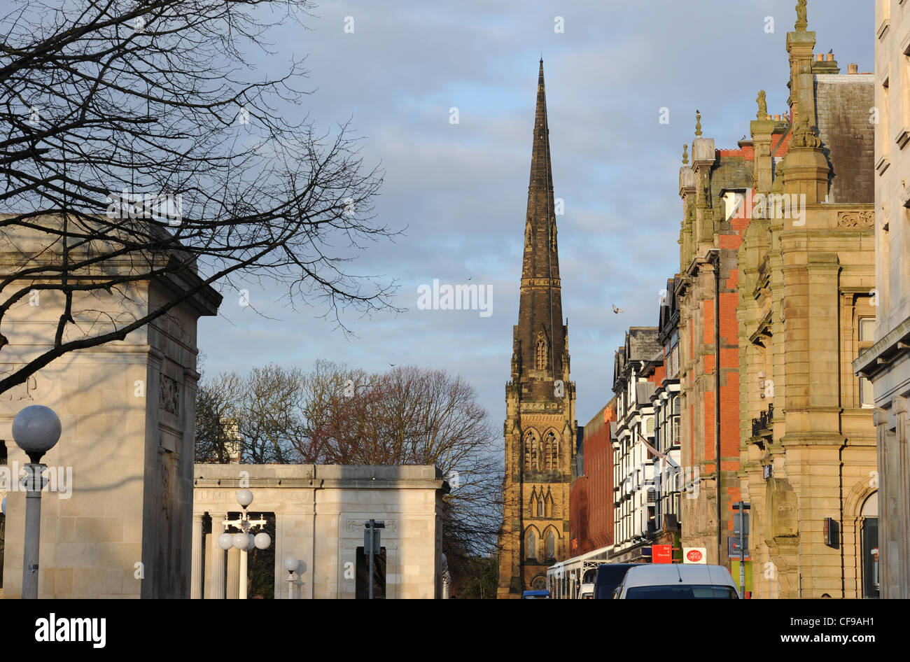Spire of Saint George's Church, Lord Street, Southport. St Georges is ...