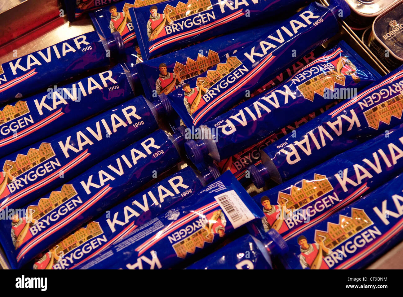 NORWAY Bergen Fish Market. Bryggen caviar in tubes Stock Photo - Alamy