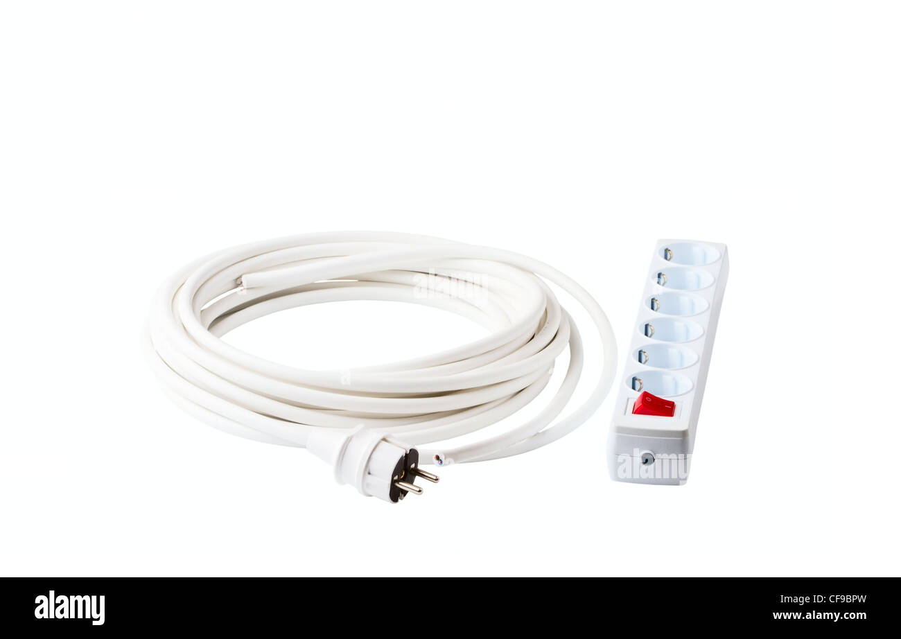 Electric cable plug and socket isolated on a white background Stock ...