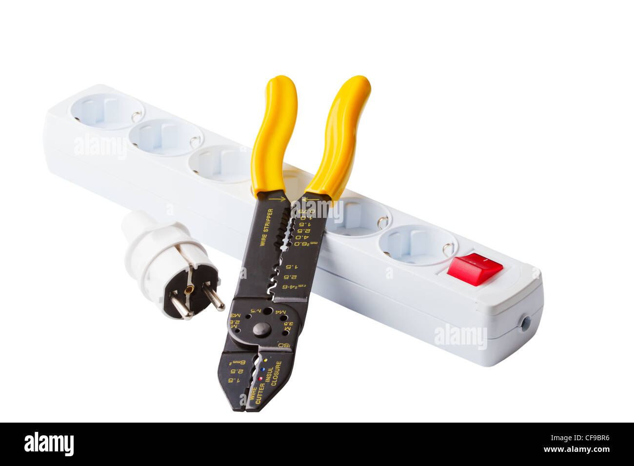 wire stripper, plug and socket isolated on a white background Stock ...