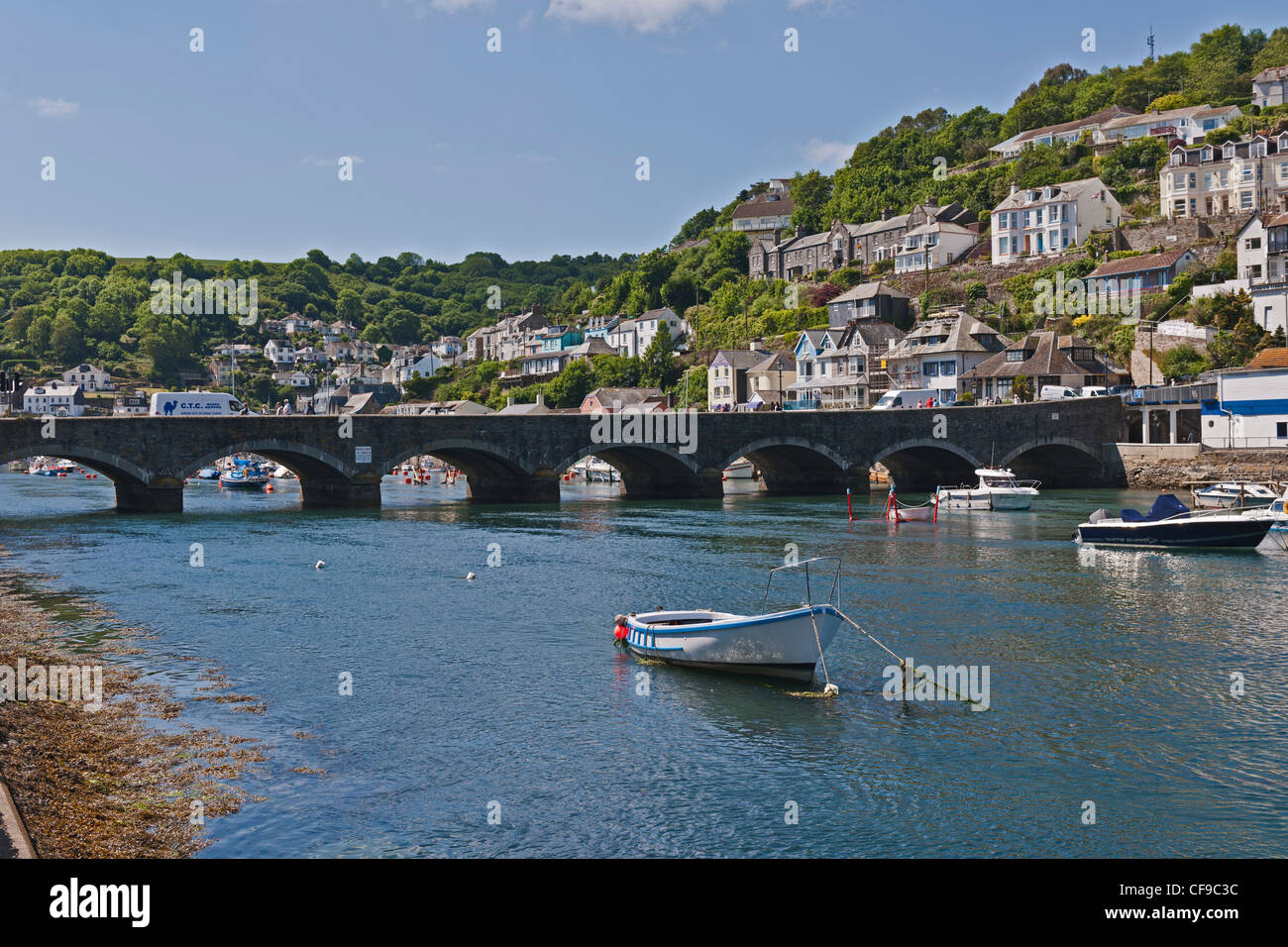 LOOE HARBOUR ABOVE LOOE BRIDGE AND EAST LOOE RIVER, LOOE, CORNWALL ...