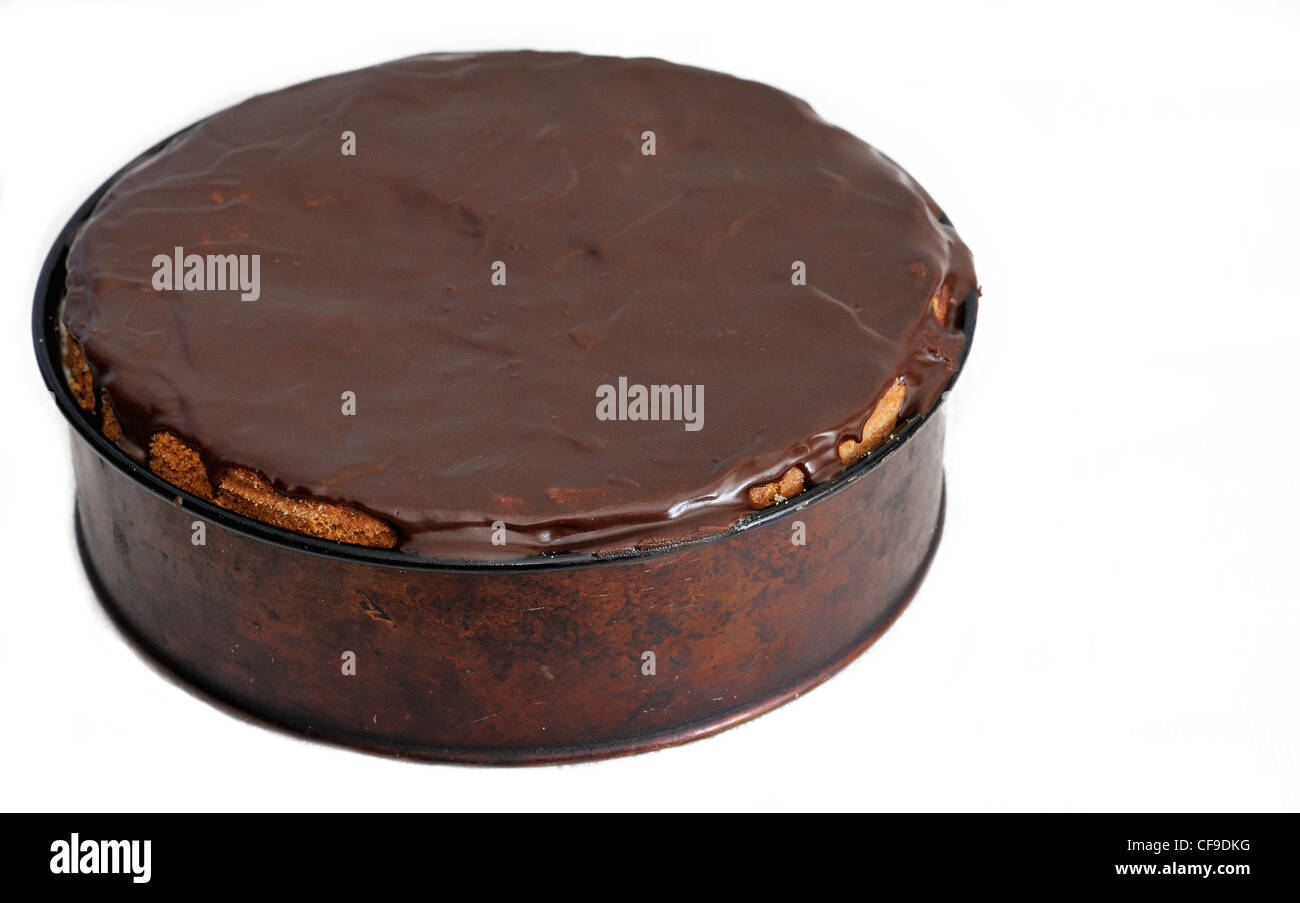 Big chocolate cake in form placed on the white background Stock Photo ...