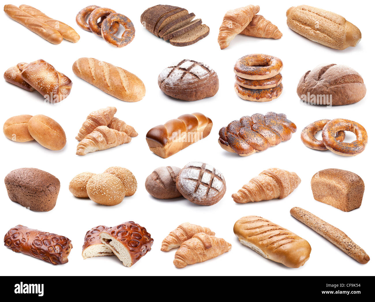 Collection of fresh backery photos isolated on white Stock Photo - Alamy