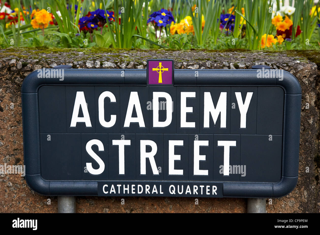 academy street nameplate cathedral quarter Belfast Northern Ireland UK ...
