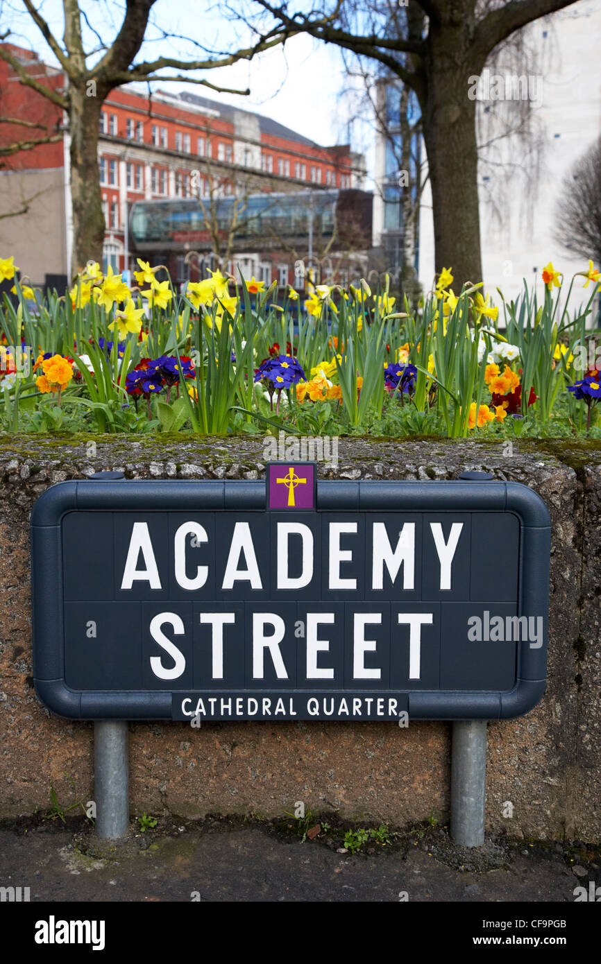 academy street nameplate cathedral quarter Belfast Northern Ireland UK ...