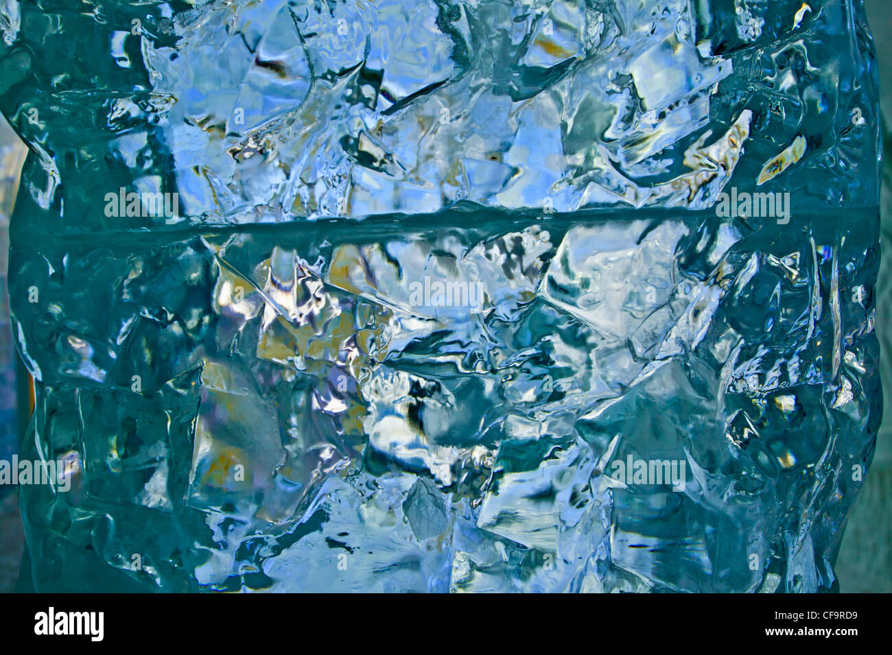 Looking through a large ice block at the Duchesnay Ecotourism Centre ...