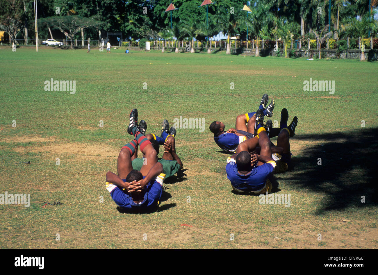South Pacific, Fiji, Suva, Rugby players in training at Albert Park ...