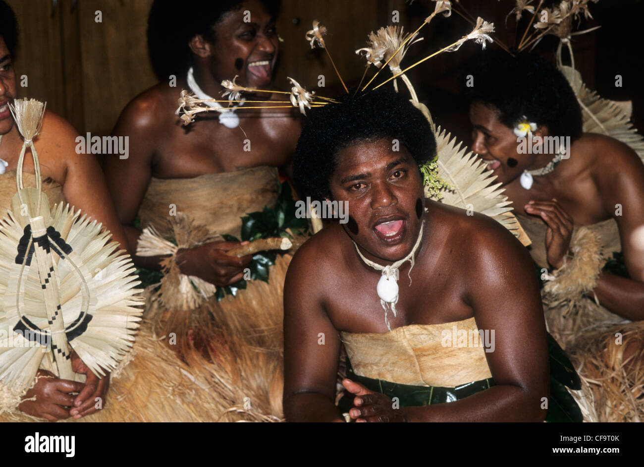 South Pacific, Fiji, traditional dancers at the Outrigger resort as can ...