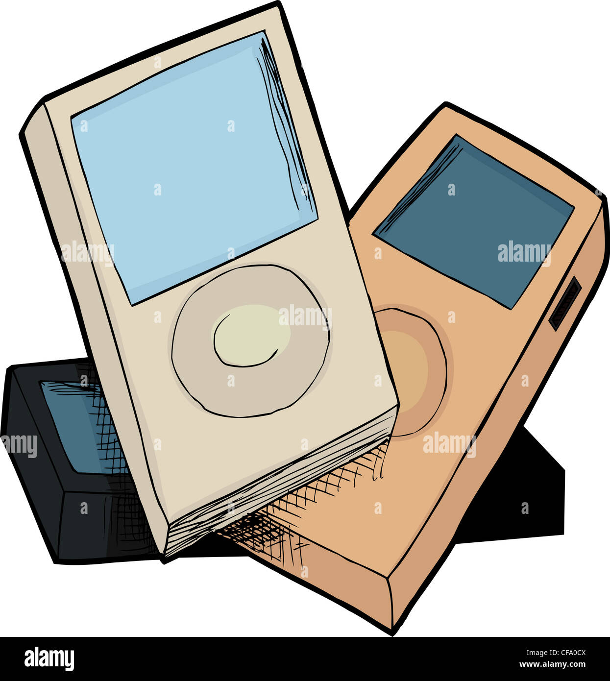 Three digital devices in a pile over white background Stock Photo - Alamy