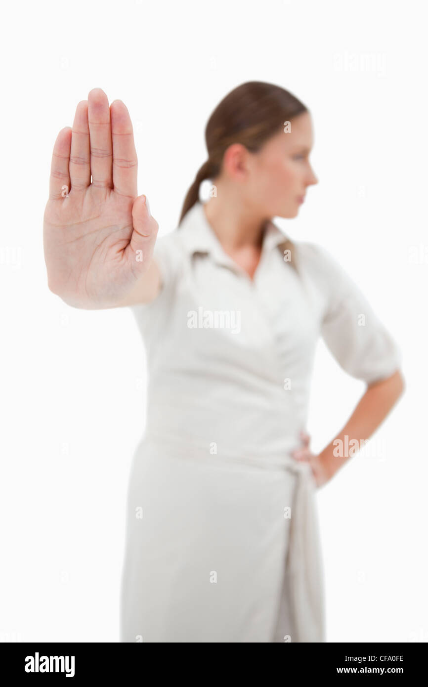 Portrait of a young businesswoman making a stop sign Stock Photo - Alamy