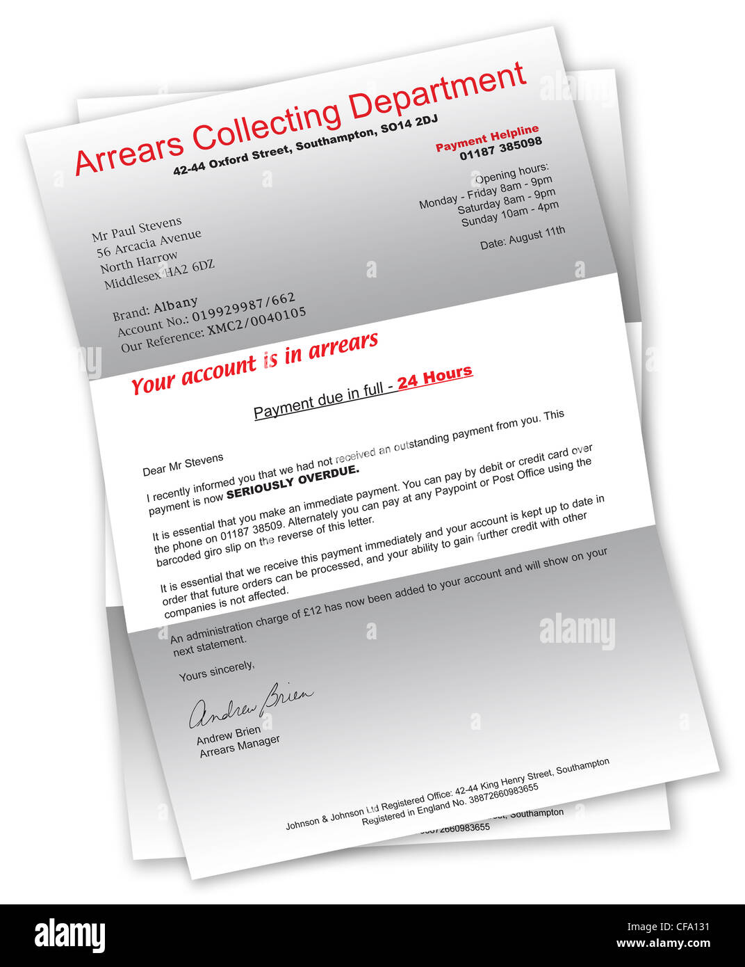 Still life image of a Collection Agency letter Stock Photo - Alamy