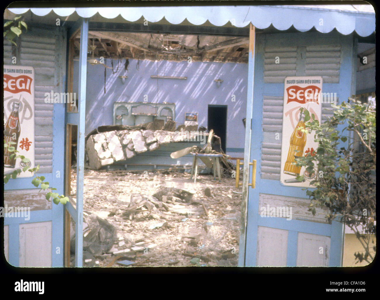 destroyed bar after attack during Vietnam War segi soft drinks ...