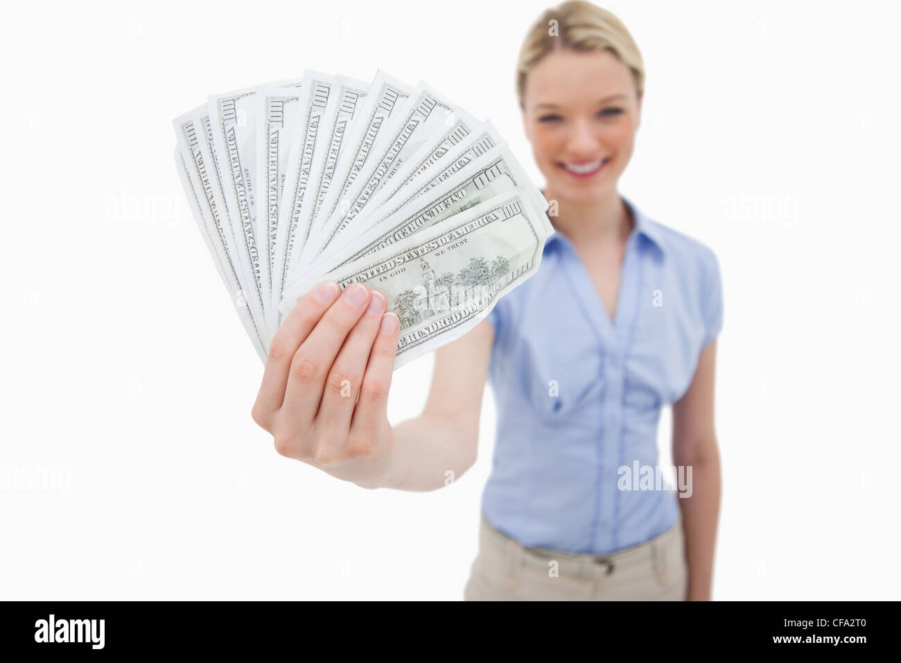 Businesswoman dollar bills Cut Out Stock Images & Pictures - Alamy