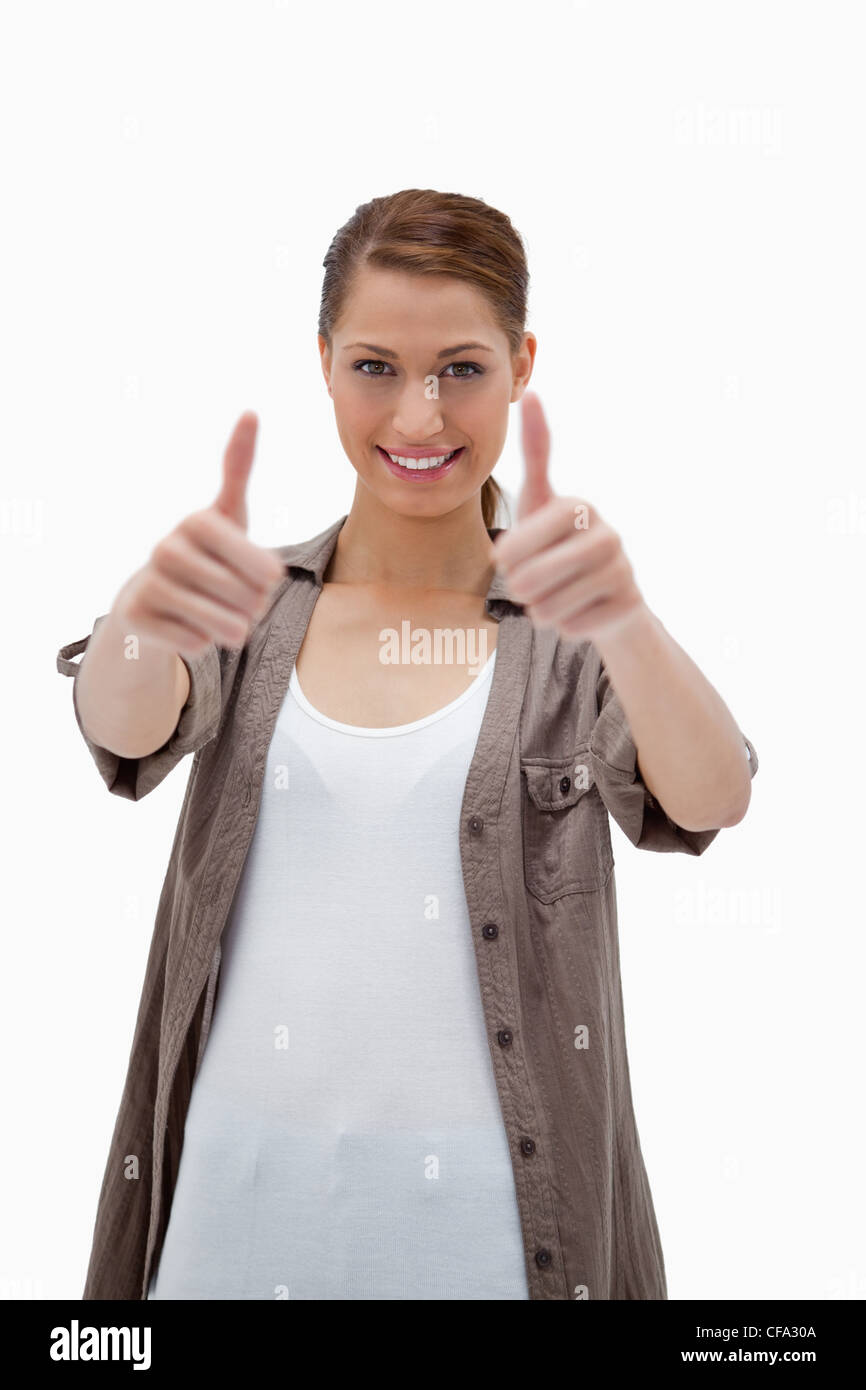 Smiling woman giving approval Stock Photo - Alamy