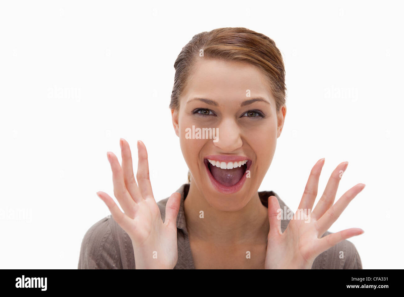 Excited young woman Stock Photo - Alamy