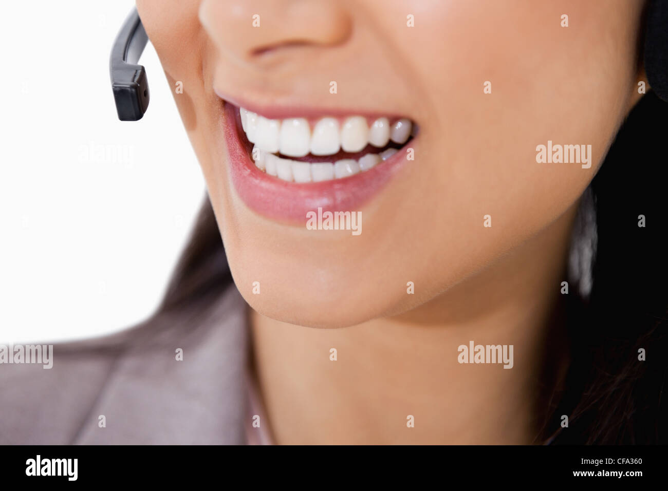 Smile of female call center agent Stock Photo - Alamy