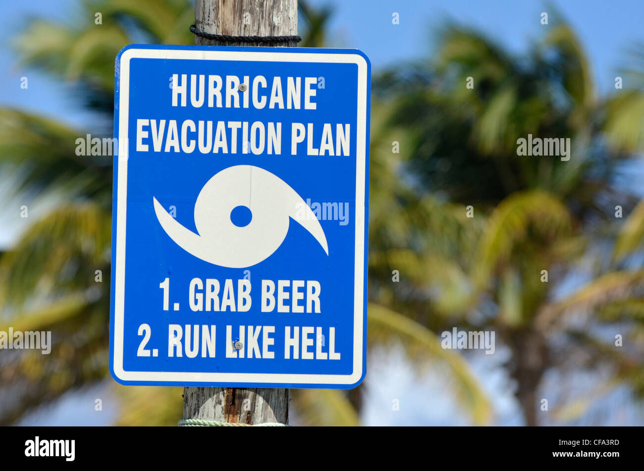 Humorous hurricane evacuation sign, Anegada, British Virgin Islands ...