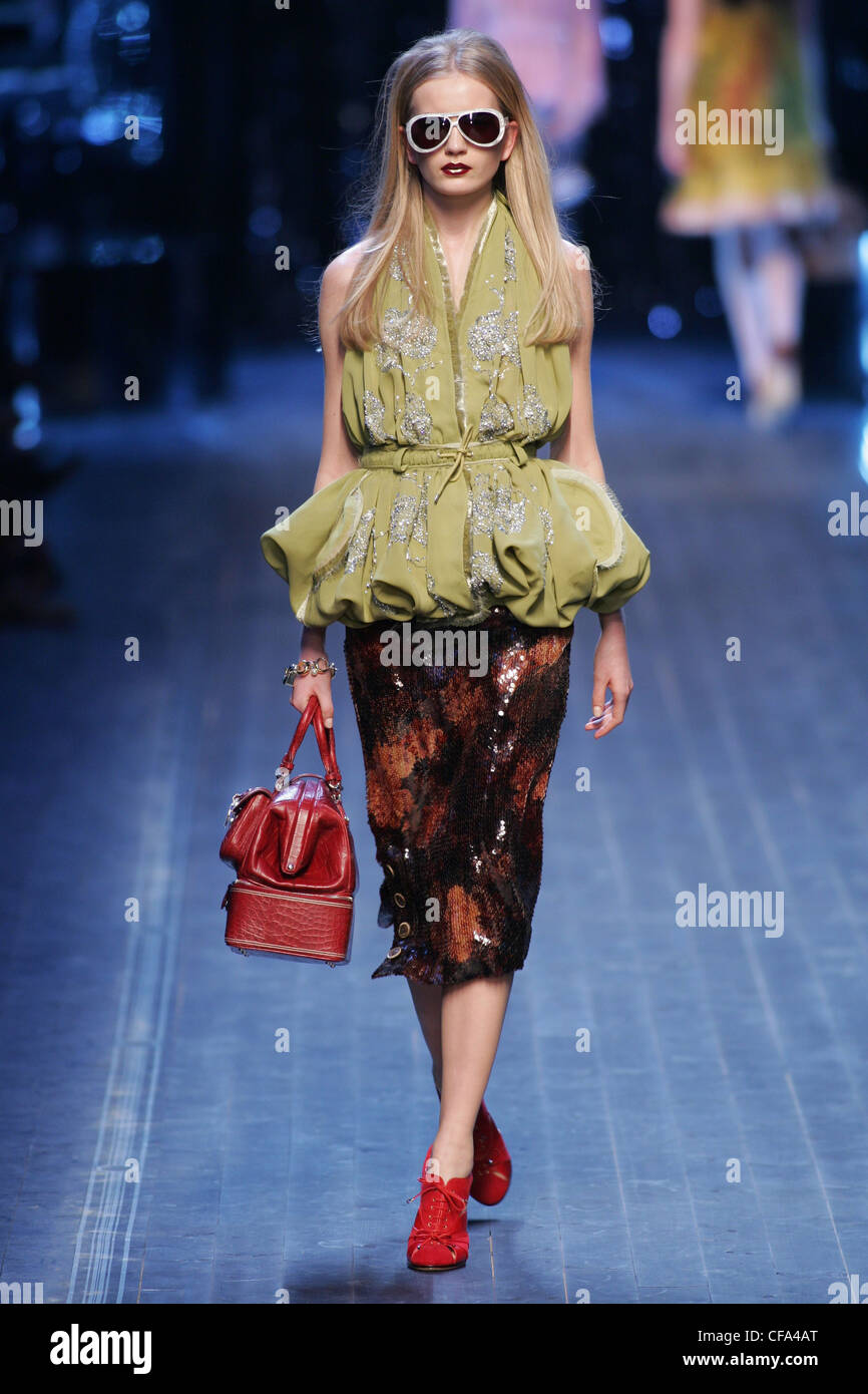 Dior Paris Ready to Wear Autumn Winter Sequined olive green puffball ...