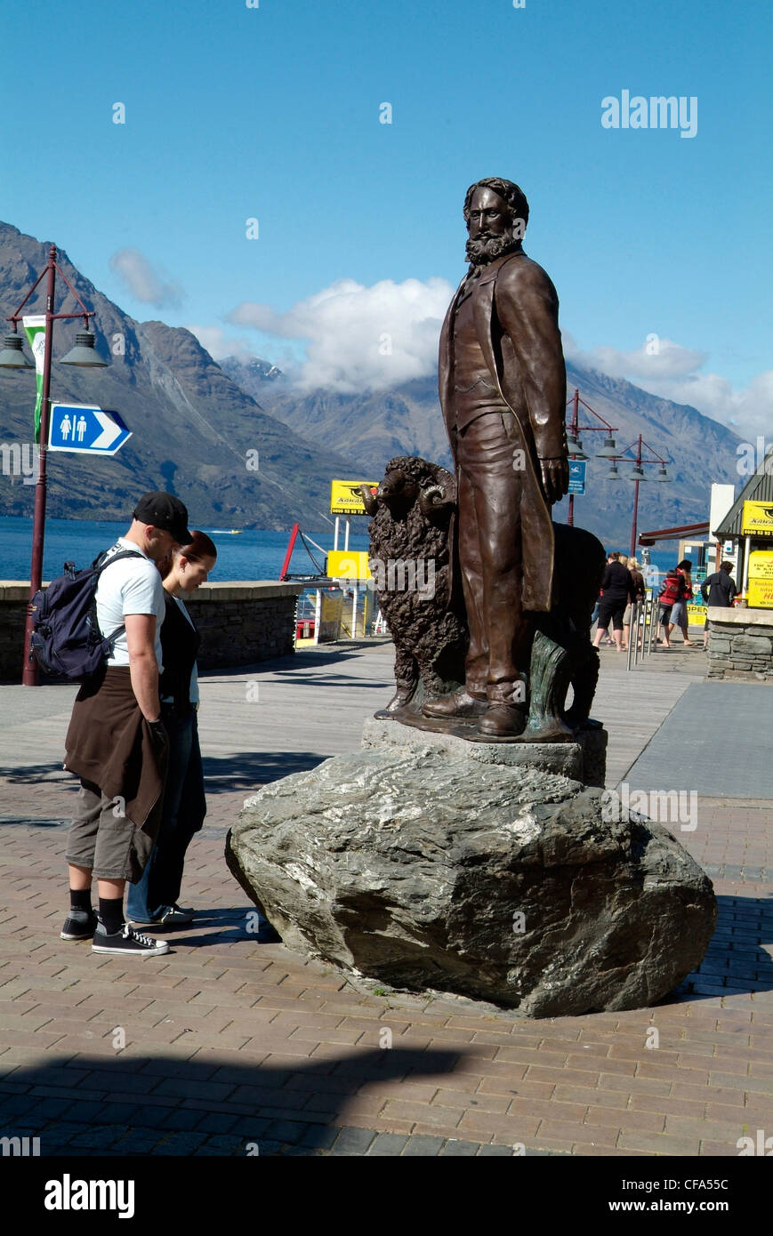 New Zealand, South Island, Queenstown, Steamship Wharf, statue of ...