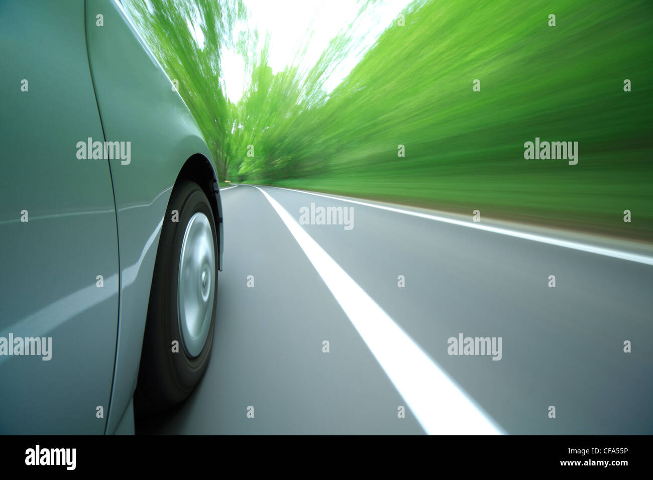 car driving fast into forest Stock Photo - Alamy